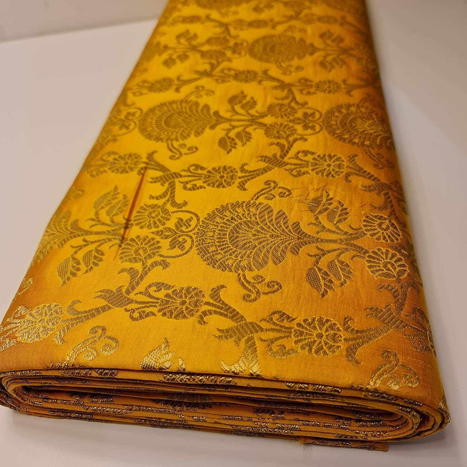 Peacock Trail Ornamental Floral Gold Metallic Print Indian Banarasi ...