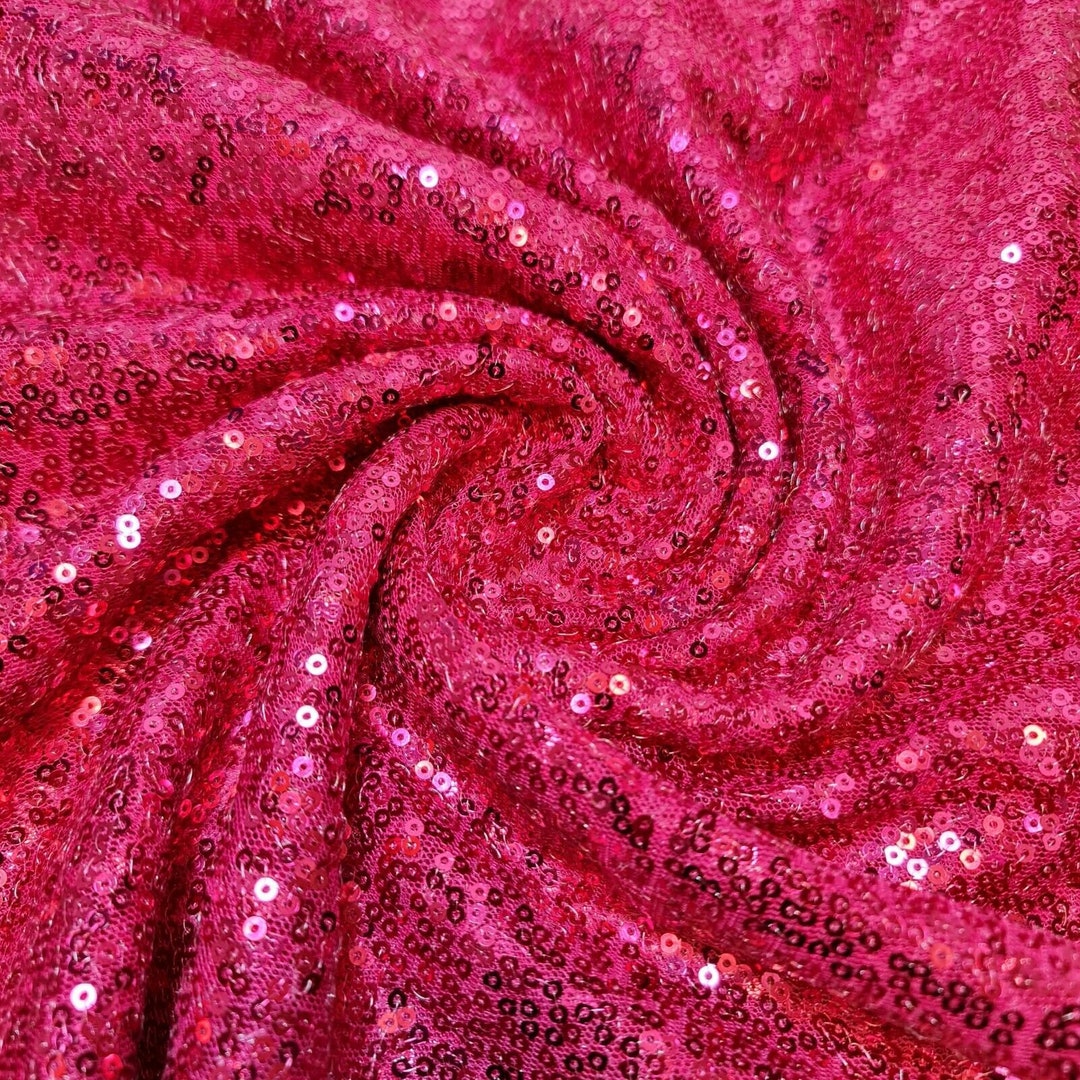 Cerise Pink Sparkly Sequin Mesh Fabric – 2 Way Stretch Bling, Shiny ...