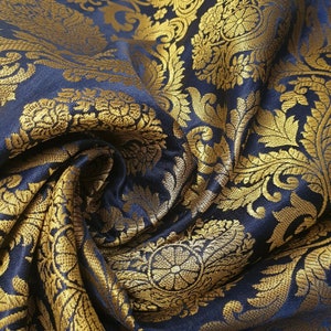 Ornamental Brocade Floral Fabric Gold Metallic Jacquard Dress Craft ...