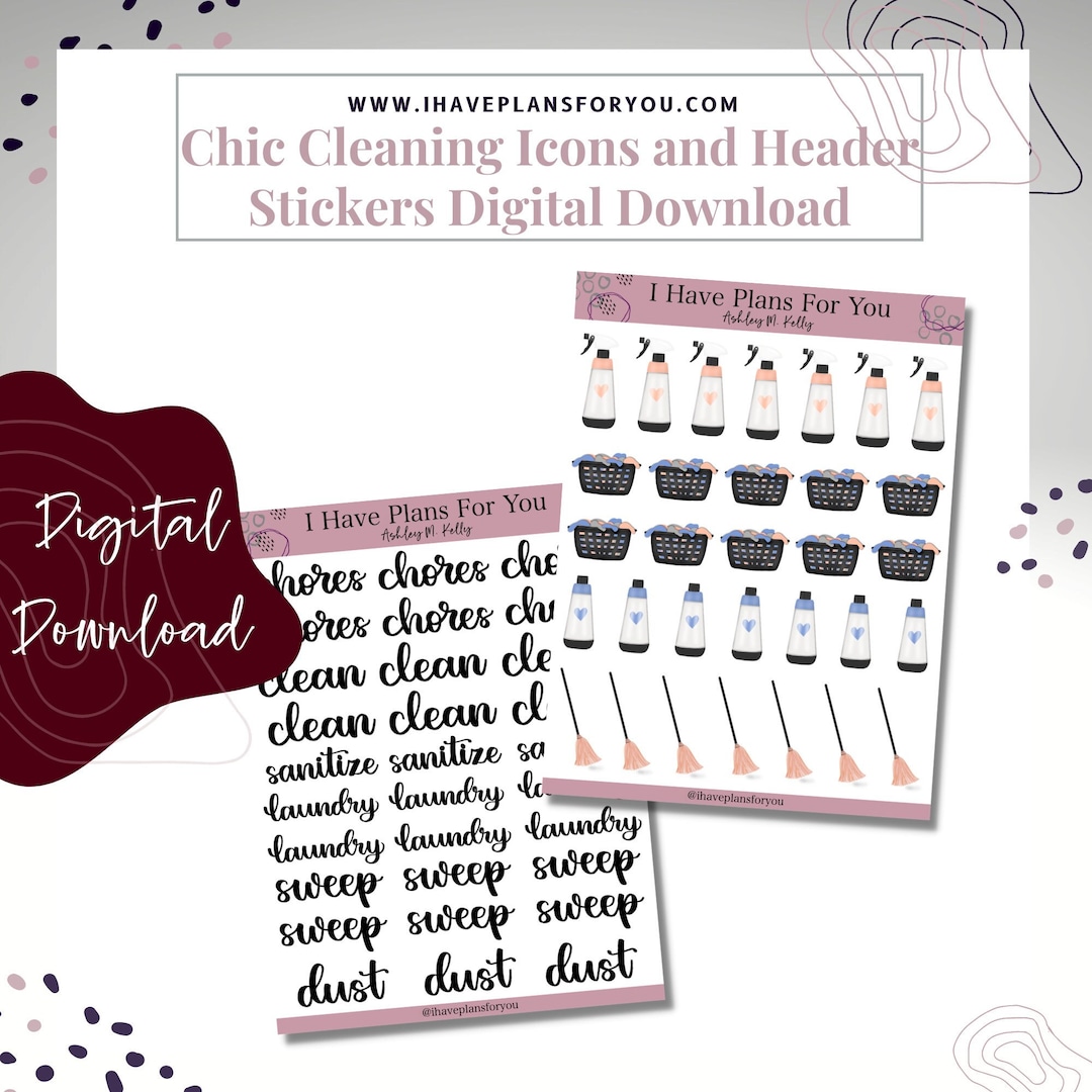 Chic Cleaning Icons and Headers Pngs and Pdfs, Printable Planner ...