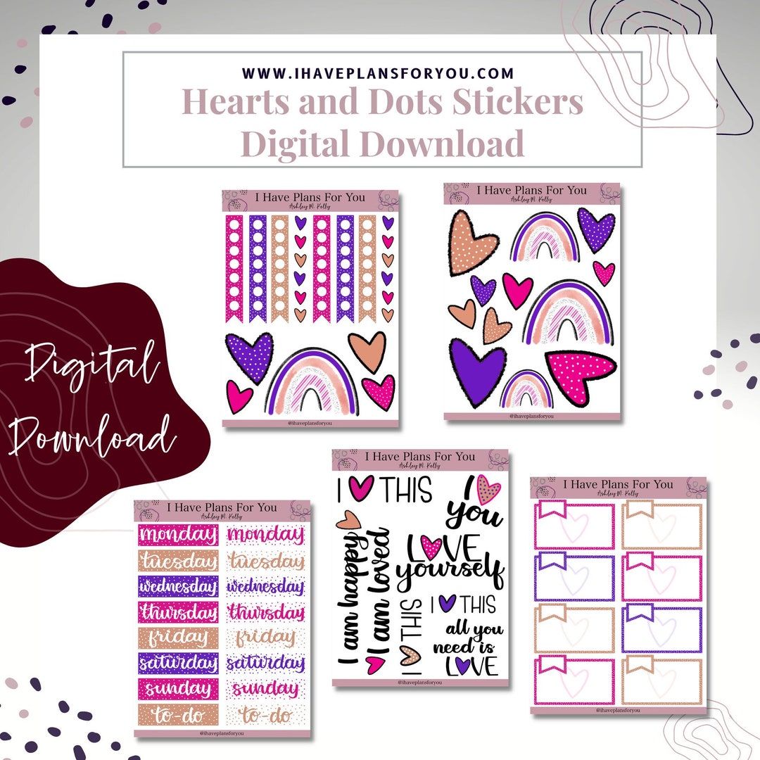 Hearts and Dots Stickers PNG Sticker Printable Planner Sticker Hearts ...