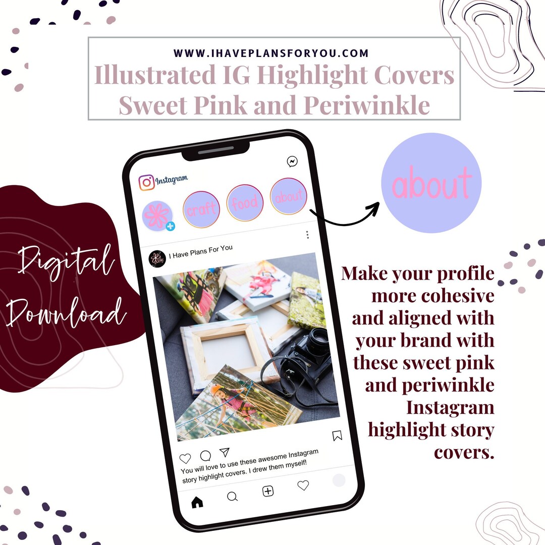 Sweet Pink and Periwinkle Instagram Story Highlight Covers Hand Drawn ...