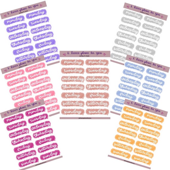 Watercolor Days of the Week Hand Lettered Planner Stickers - Etsy