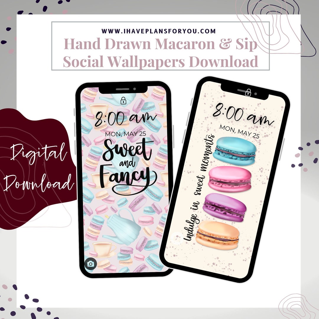 Set of Macaron & Sip Social Phone Wallpapers Hand Drawn Phone ...