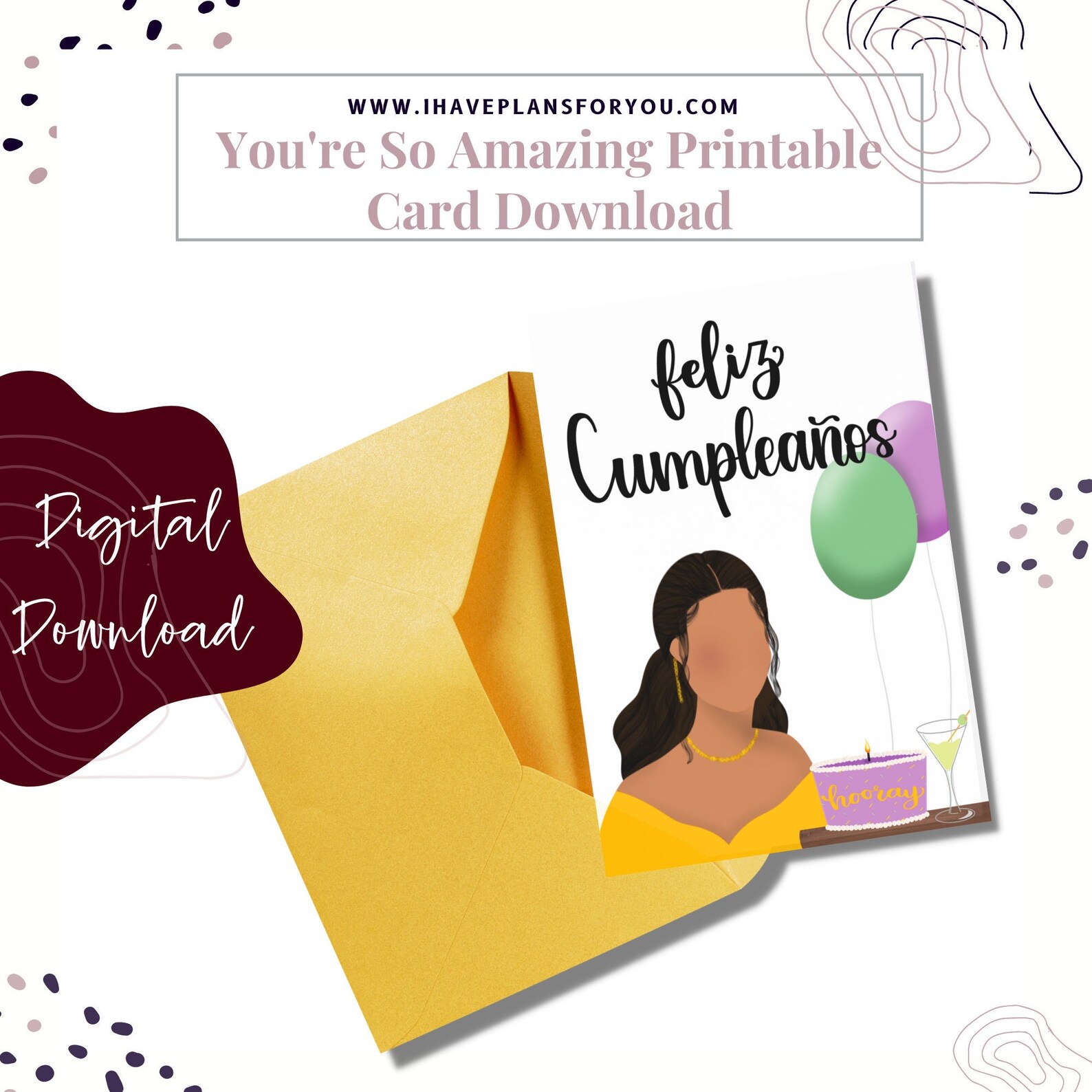 Feliz Cumpleanos Card Printable Hand Drawn Latina Birthday Card - Etsy