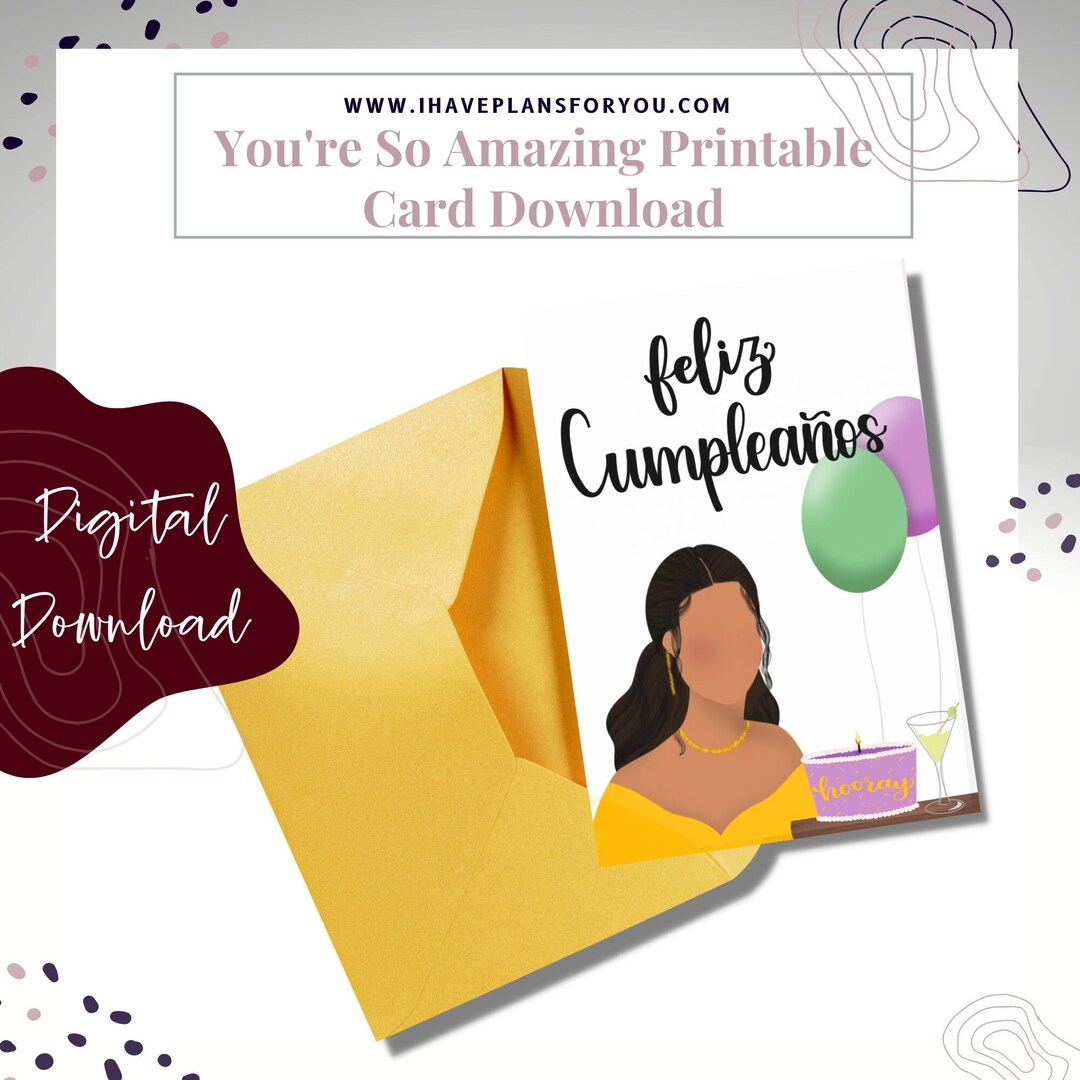 Feliz Cumpleanos Card Printable Hand Drawn Latina Birthday Card - Etsy