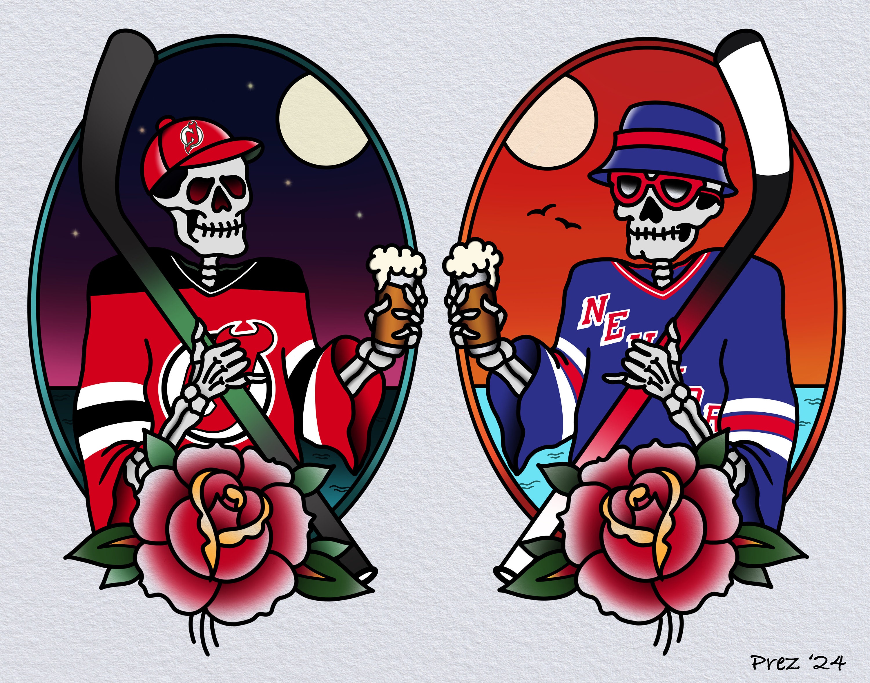 American Traditional Hockey Tattoo Flash Devils Vs. Rangers Flash Sheet ...