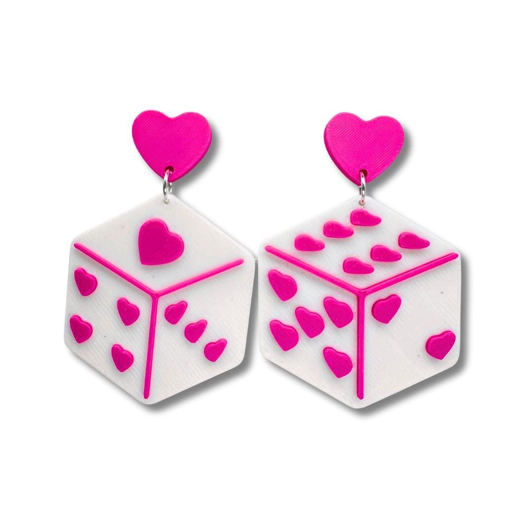 Heart Dice Stud Earrings 3D Printed Las Vegas Wedding Love Gambling ...