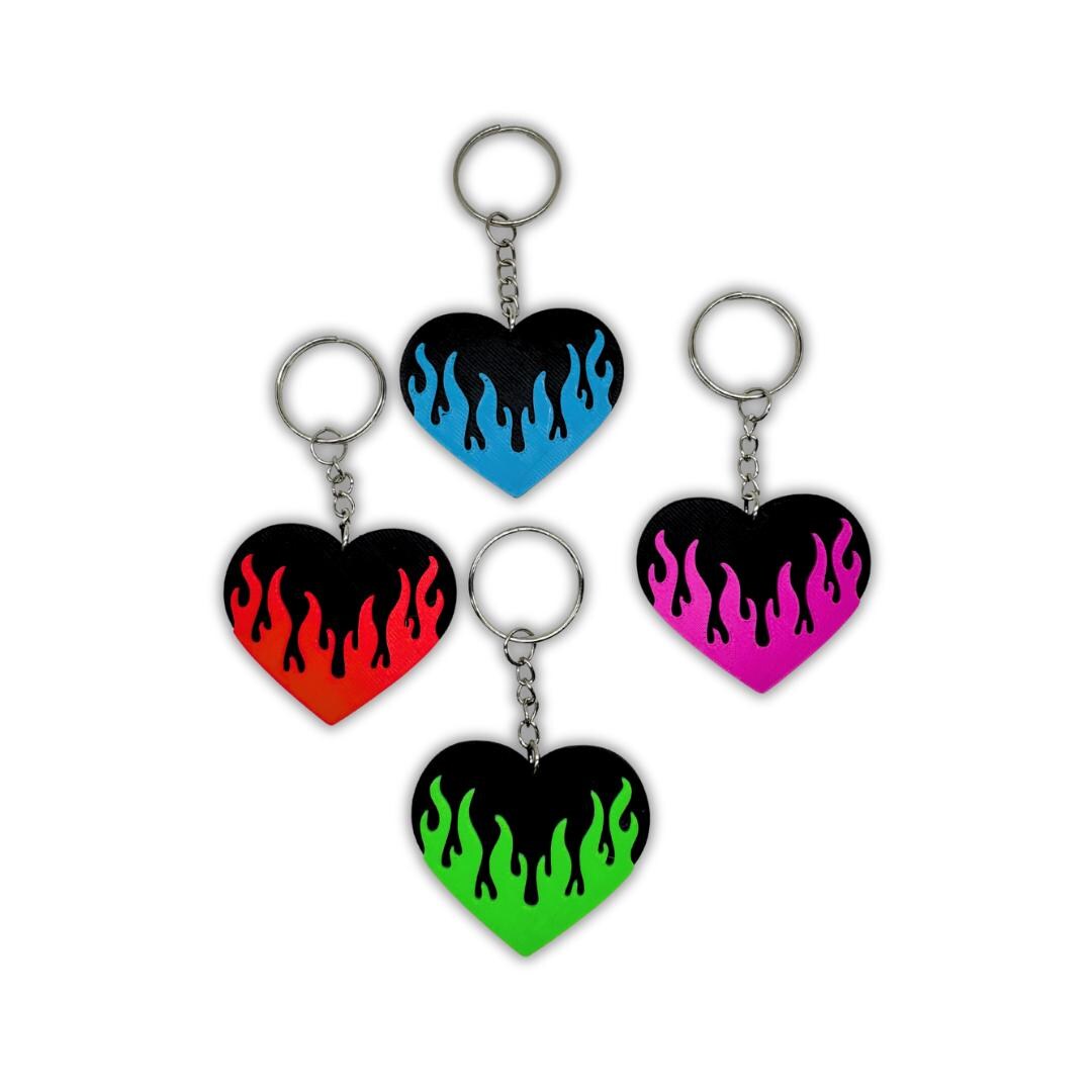 Flame Heart Keychain 3D Printed Fire Accessories - Etsy