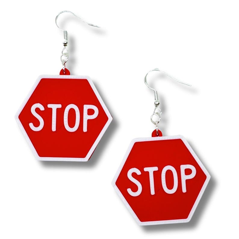 STOP Sign Earrings 3D Printed Funny Construction Jewelry - Etsy