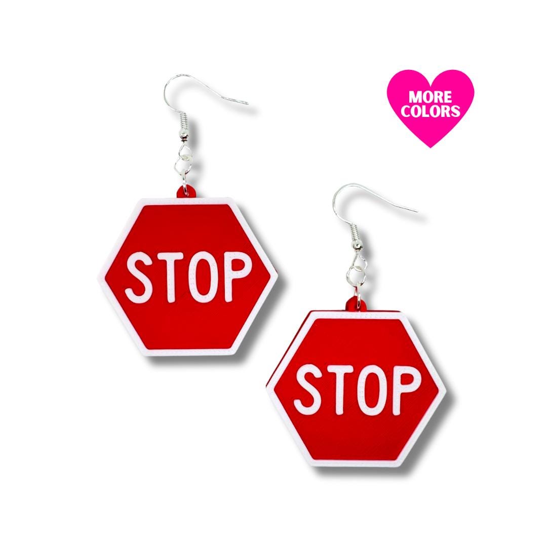 STOP Sign Earrings 3D Printed Funny Construction Jewelry - Etsy