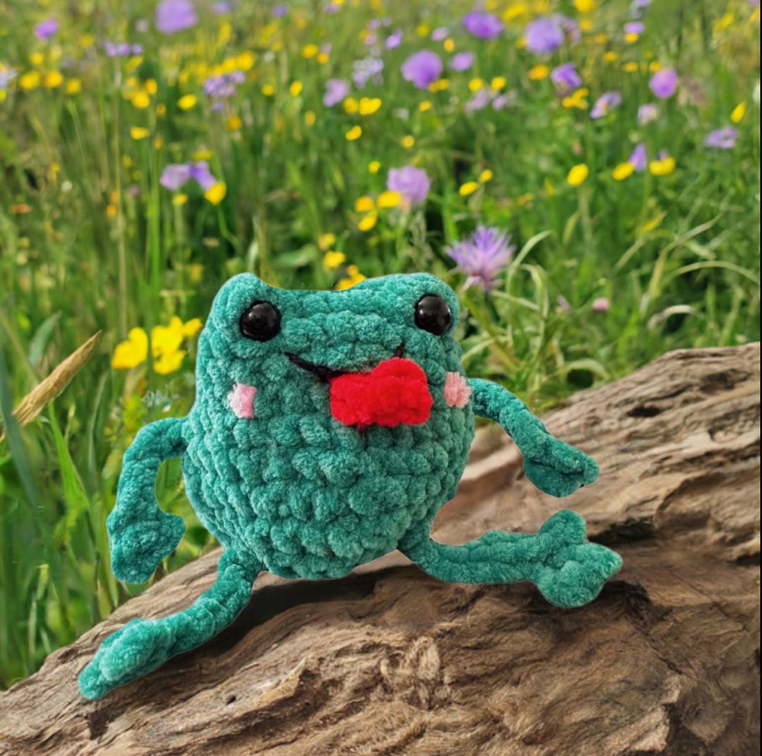 Crochet Green Frog With Long Tongue, Amigurumi, With Recycled Stuffing ...