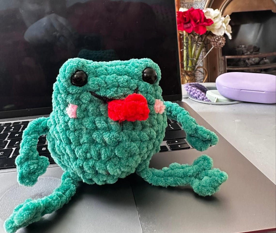 Crochet Green Frog With Long Tongue, Amigurumi, With Recycled Stuffing ...