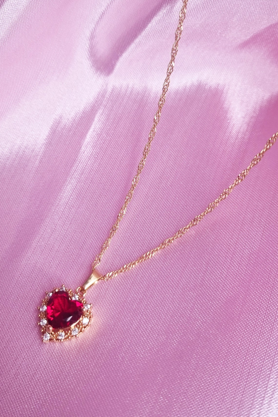 18K Gold Plated Red Heart Princess Necklace Handmade | Etsy