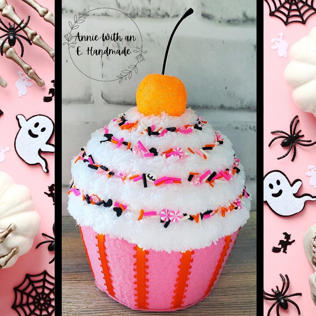 Halloween Orange and Pink Faux Cupcake, Yarn Cupcake Wreath Attachment ...