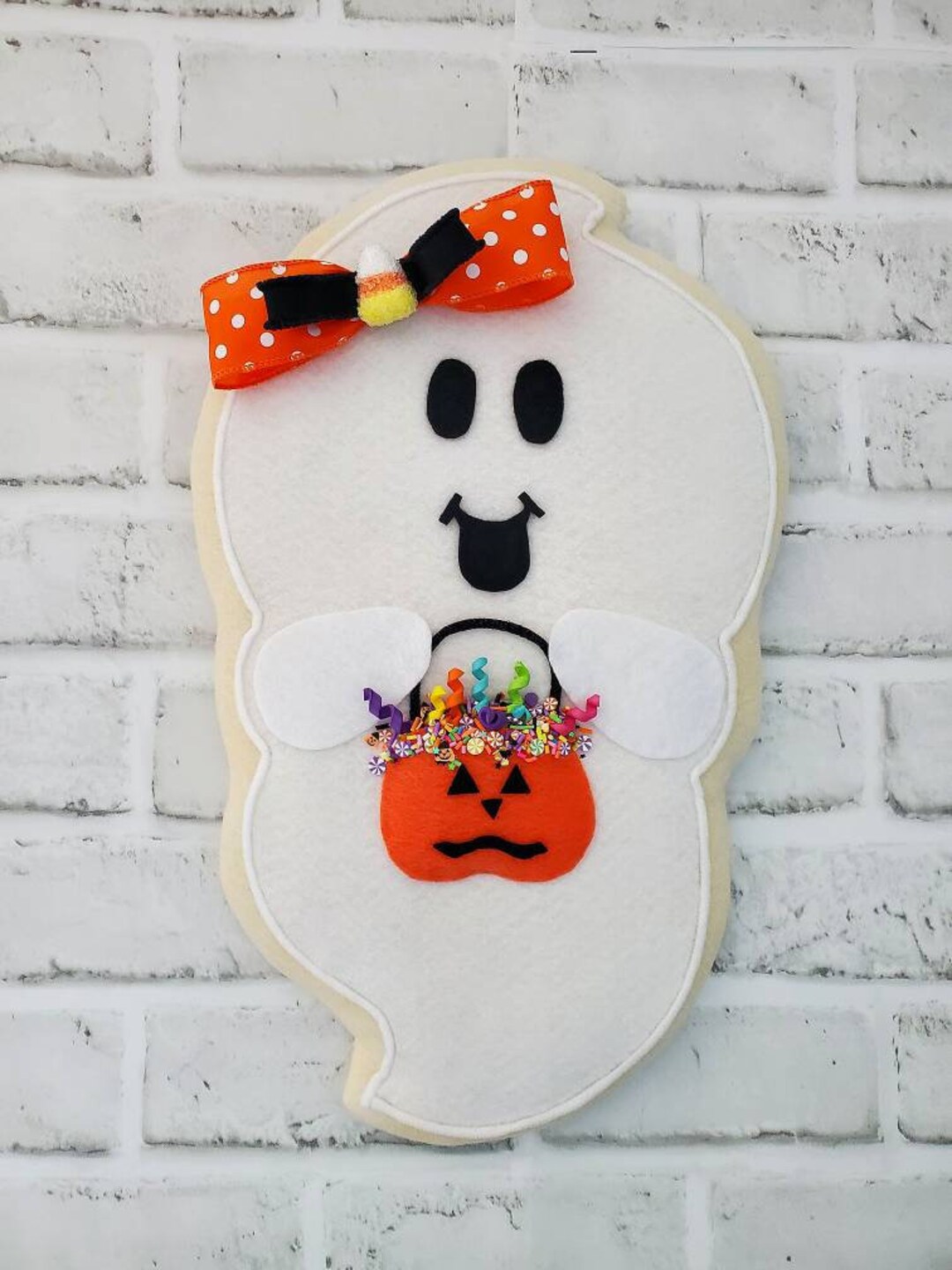 Halloween Ghost Sugar Cookie Wreath Attachment, Faux Felt Sugar Cookie ...