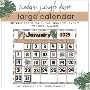 Printable Classroom Decor Large Calendar Jungle Theme - Etsy