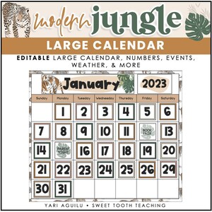 Printable Classroom Decor | Large Calendar | Modern Jungle Theme - Etsy
