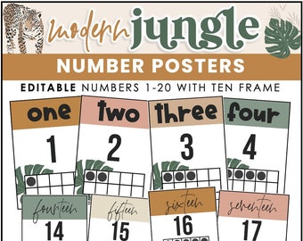 PRINTABLE JUNGLE NUMBER Posters, Jungle Theme Numbers 1-20 Classroom ...