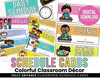 Editable Daily Schedule Cards Rainbow Classroom Decor Printable ...
