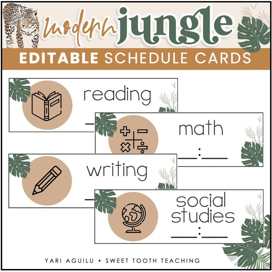 Classroom Schedule Cards | Printable Classroom Decor | Jungle Theme - Etsy