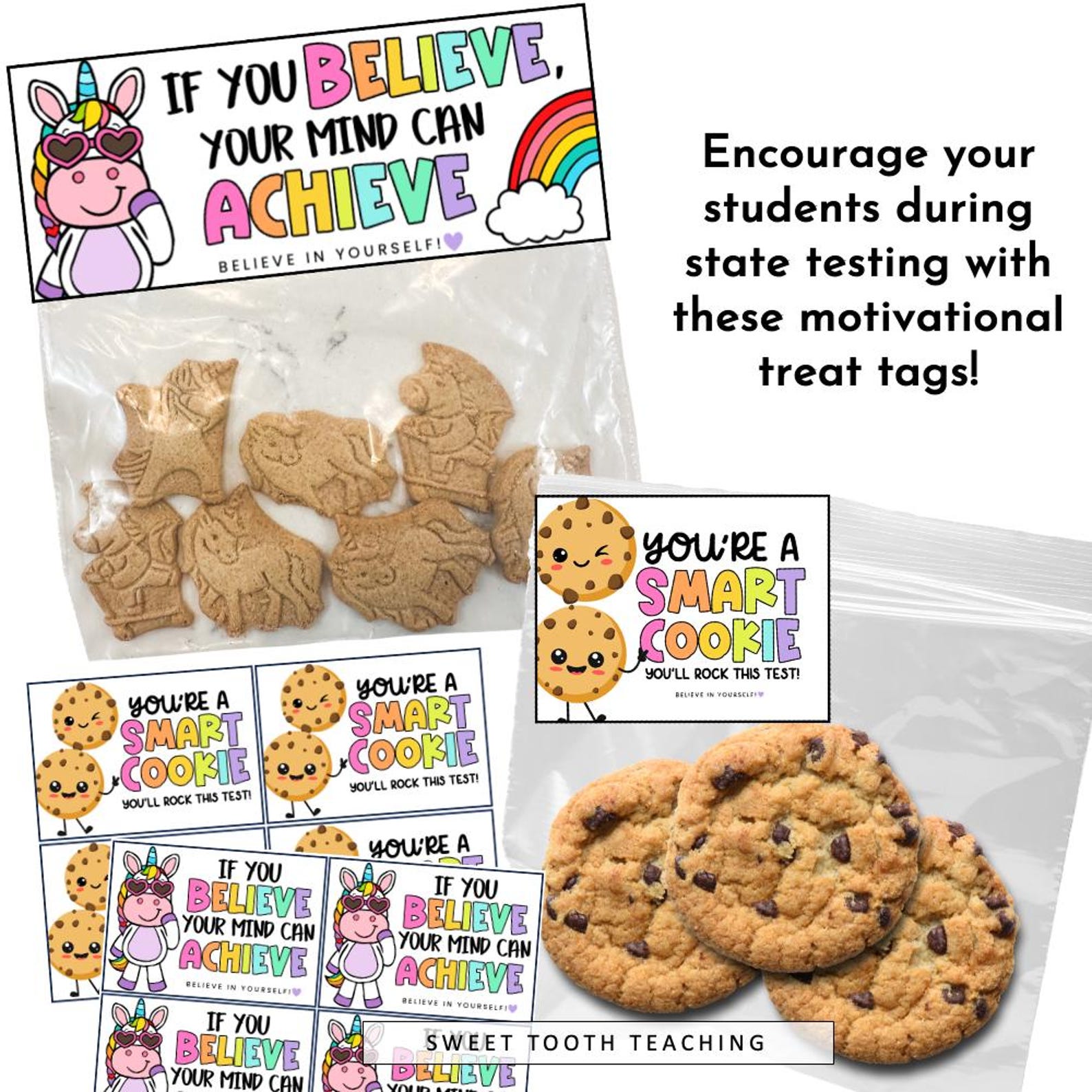 Motivational Testing Treat Tags: Unicorn, Cookie, Chip, Donut (PDF) - Etsy