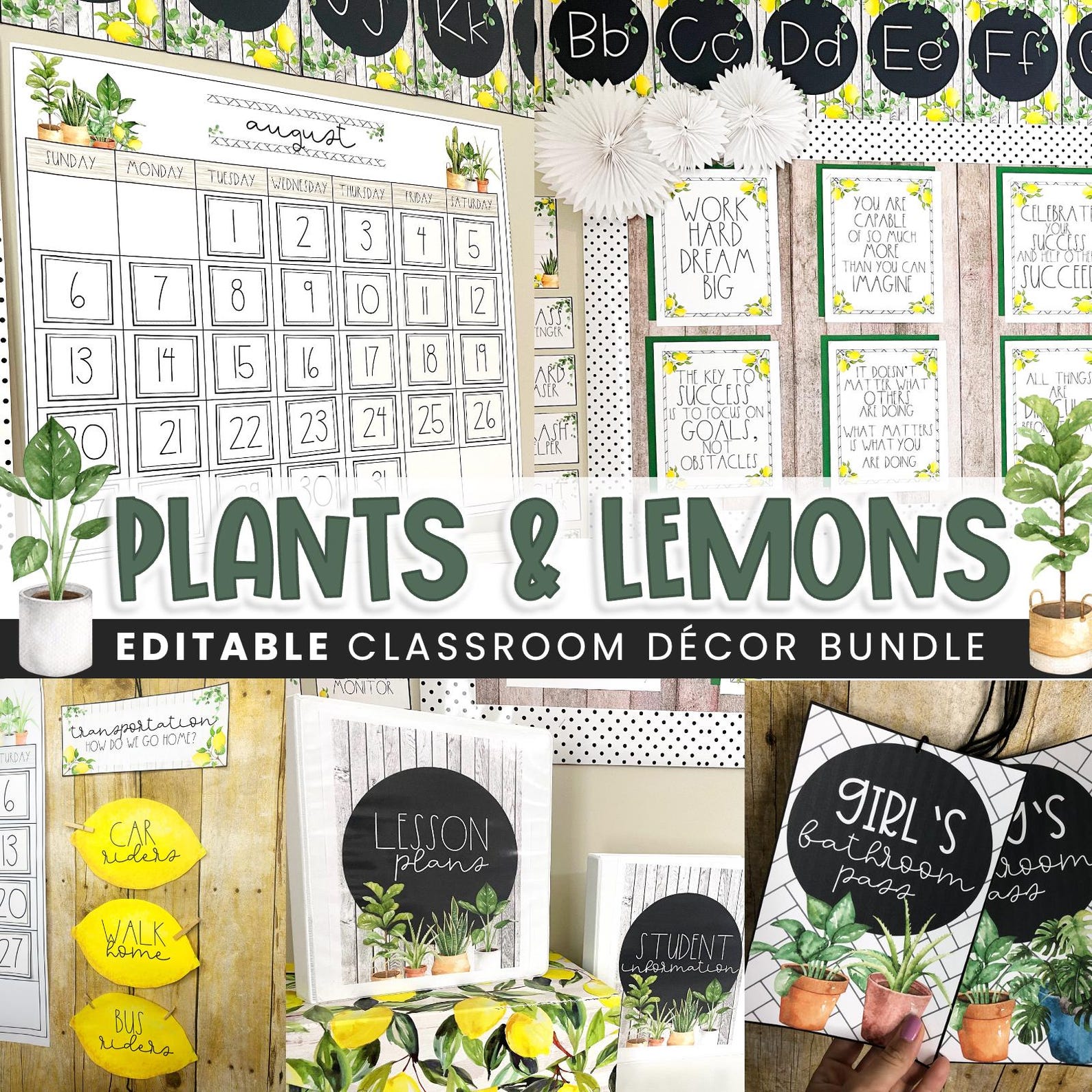 Plants & Lemons Classroom Decor: Farmhouse Theme (EDITABLE Digital ...
