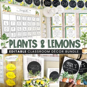 Plants & Lemons Classroom Decor: Farmhouse Theme (EDITABLE Digital ...