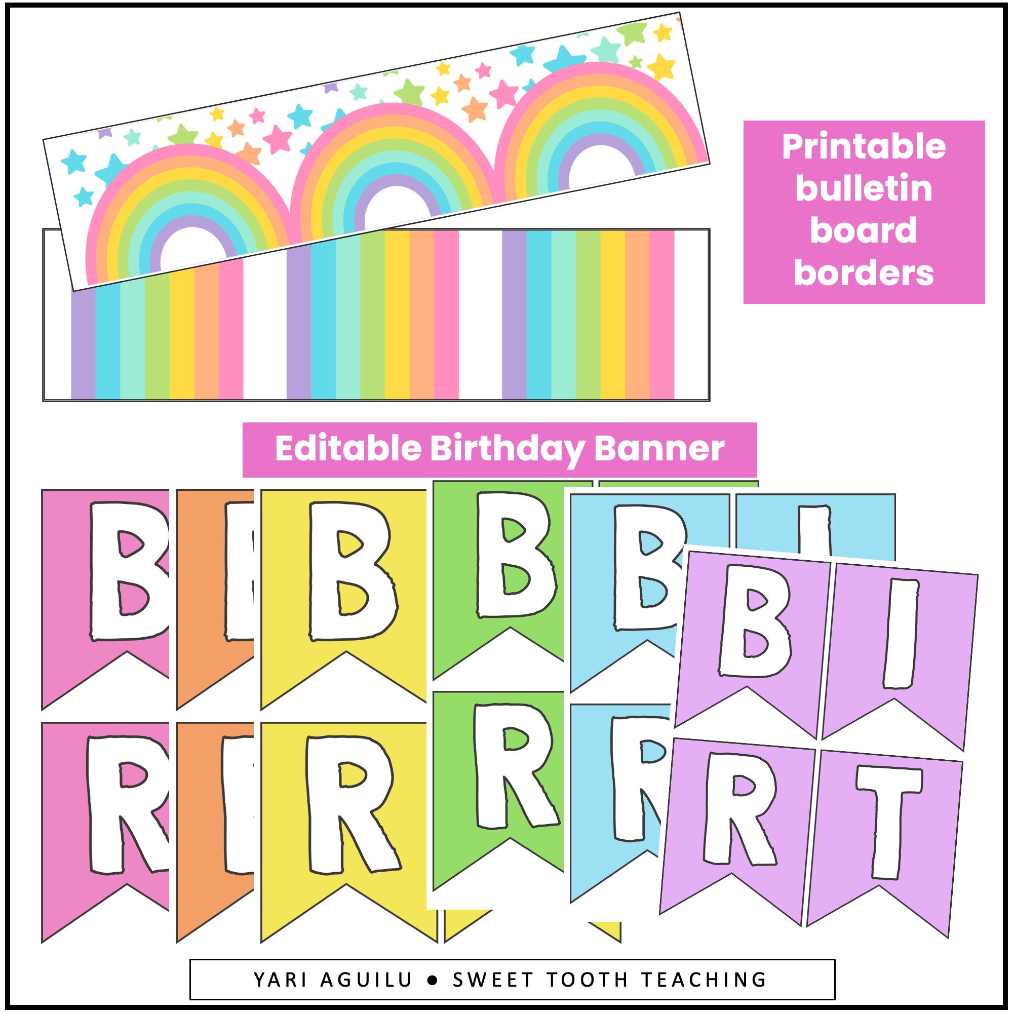 Pastel Rainbow Birthday Bulletin Board: Cupcake Classroom Decor ...