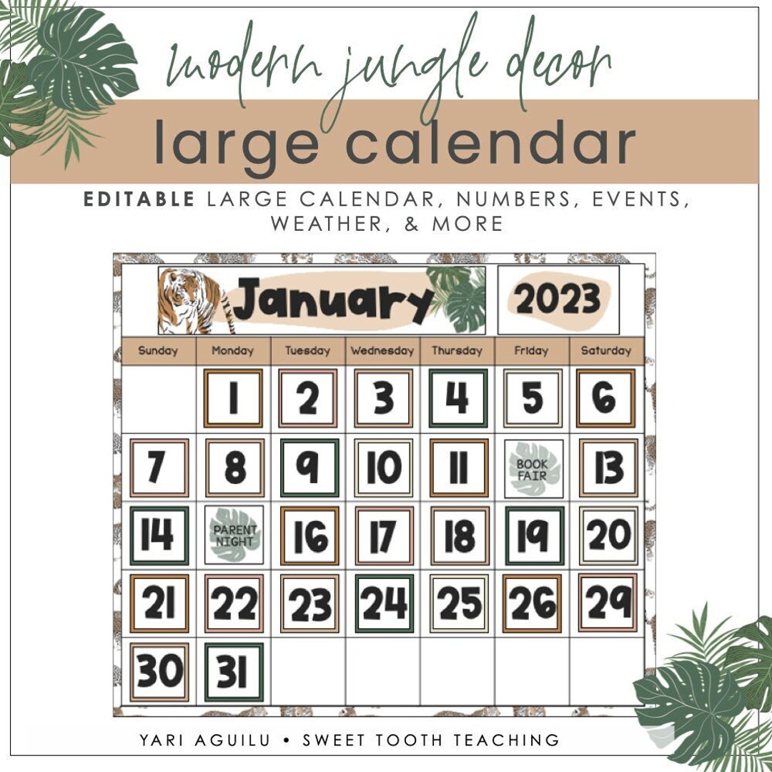 Printable Classroom Decor Large Calendar Jungle Theme - Etsy