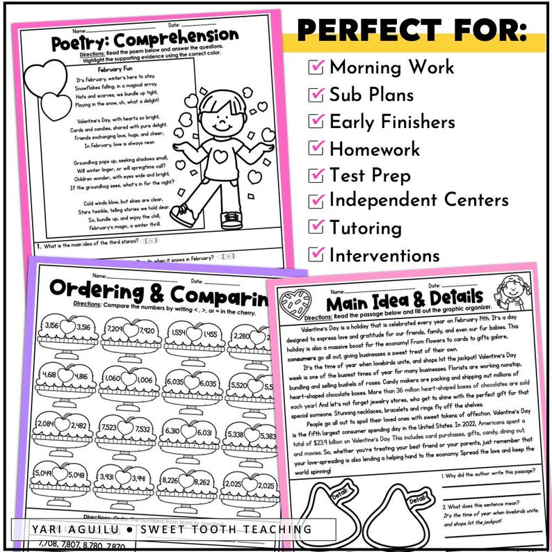 3rd Grade February Worksheets: Math, Reading, Grammar- Homeschool ...
