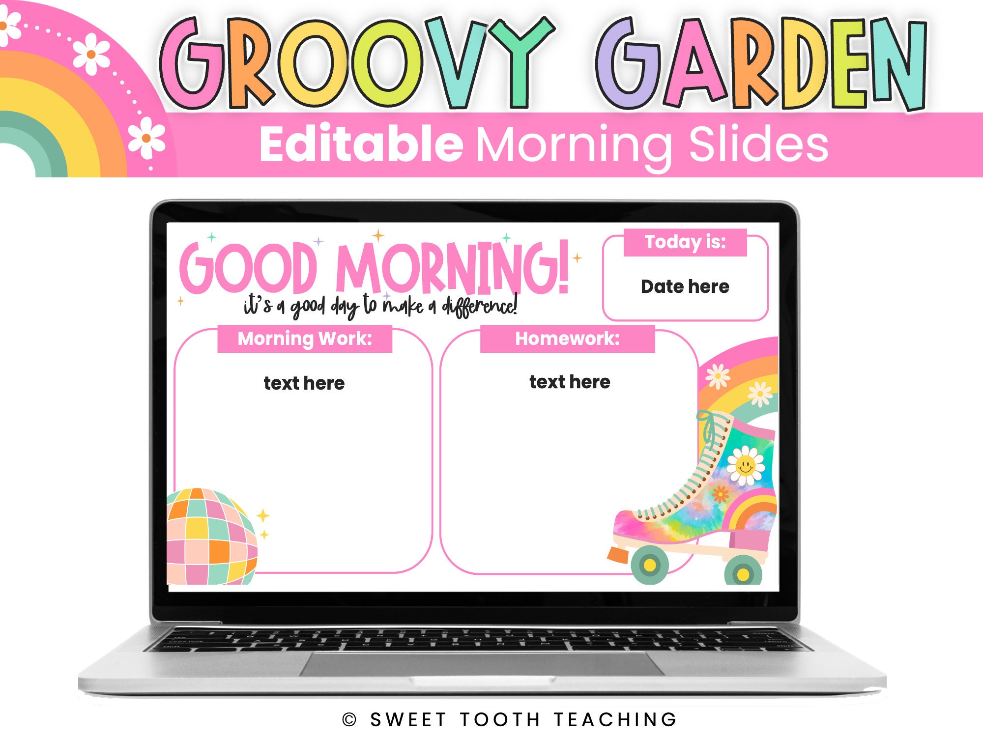 Morning Slides Template Groovy Garden Retro Decor Editable DIGITAL ...