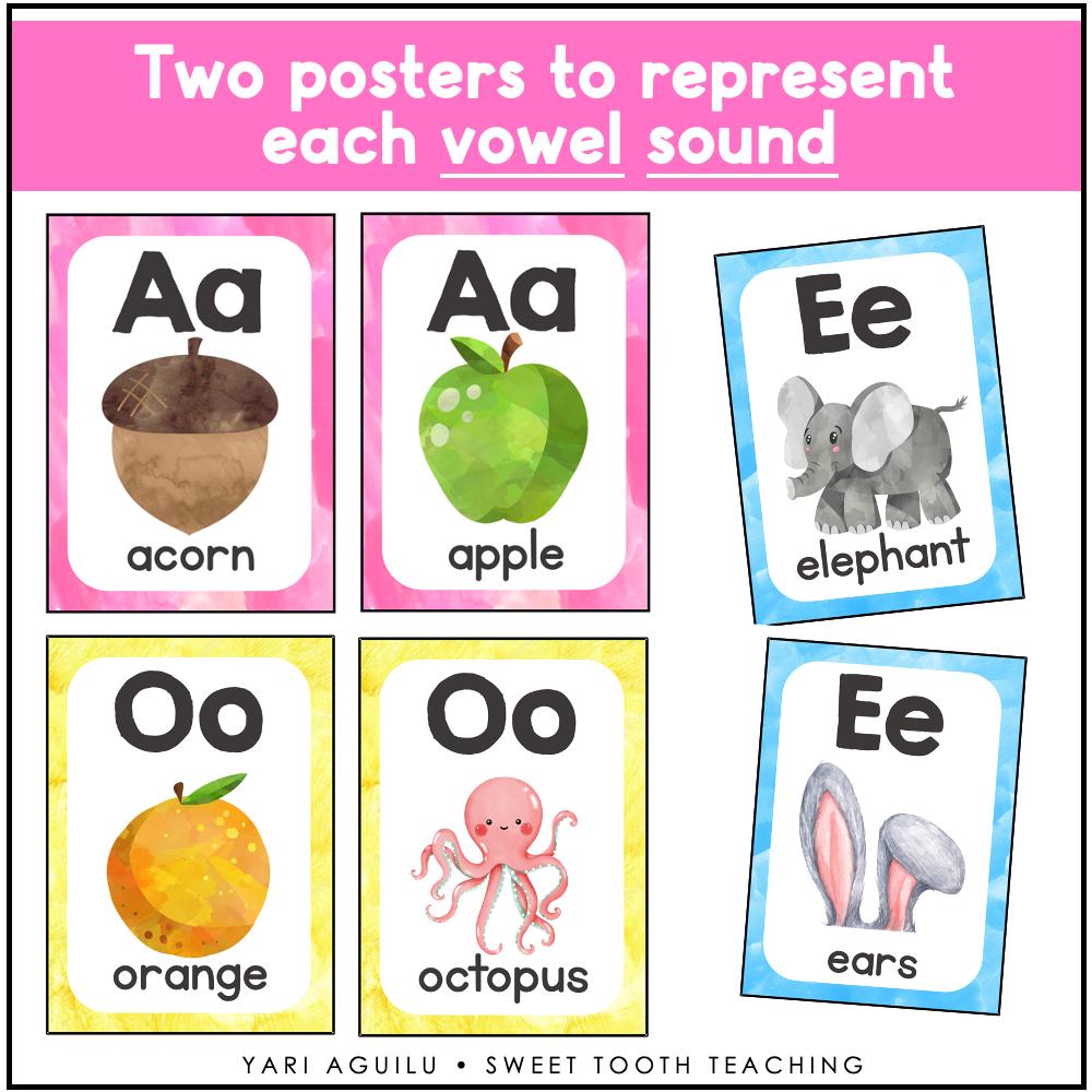 Watercolor Alphabet Posters: Print & Cursive, Colorful Classroom Decor ...