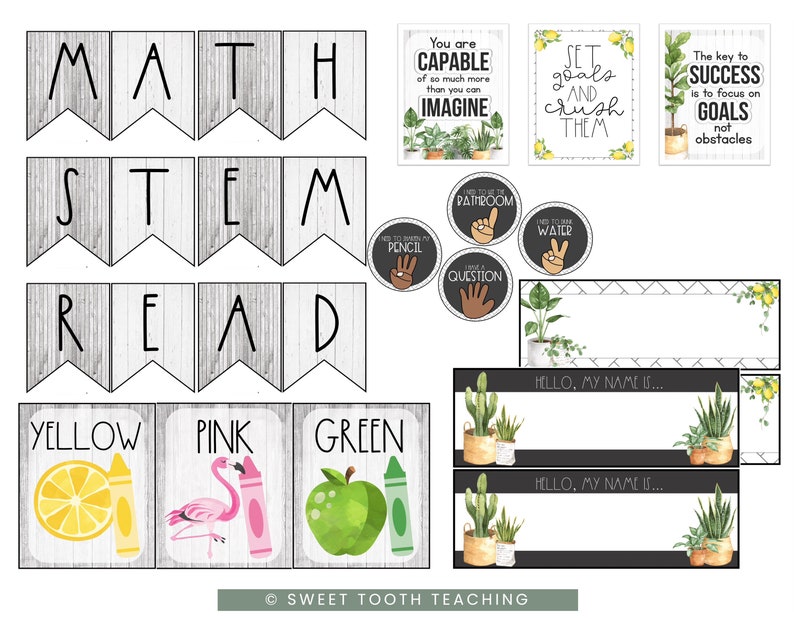 Plants & Lemons Classroom Decor: Farmhouse Theme (EDITABLE Digital ...