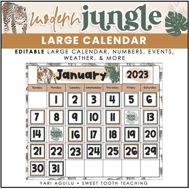 Printable Classroom Decor Large Calendar Modern Jungle - Etsy México