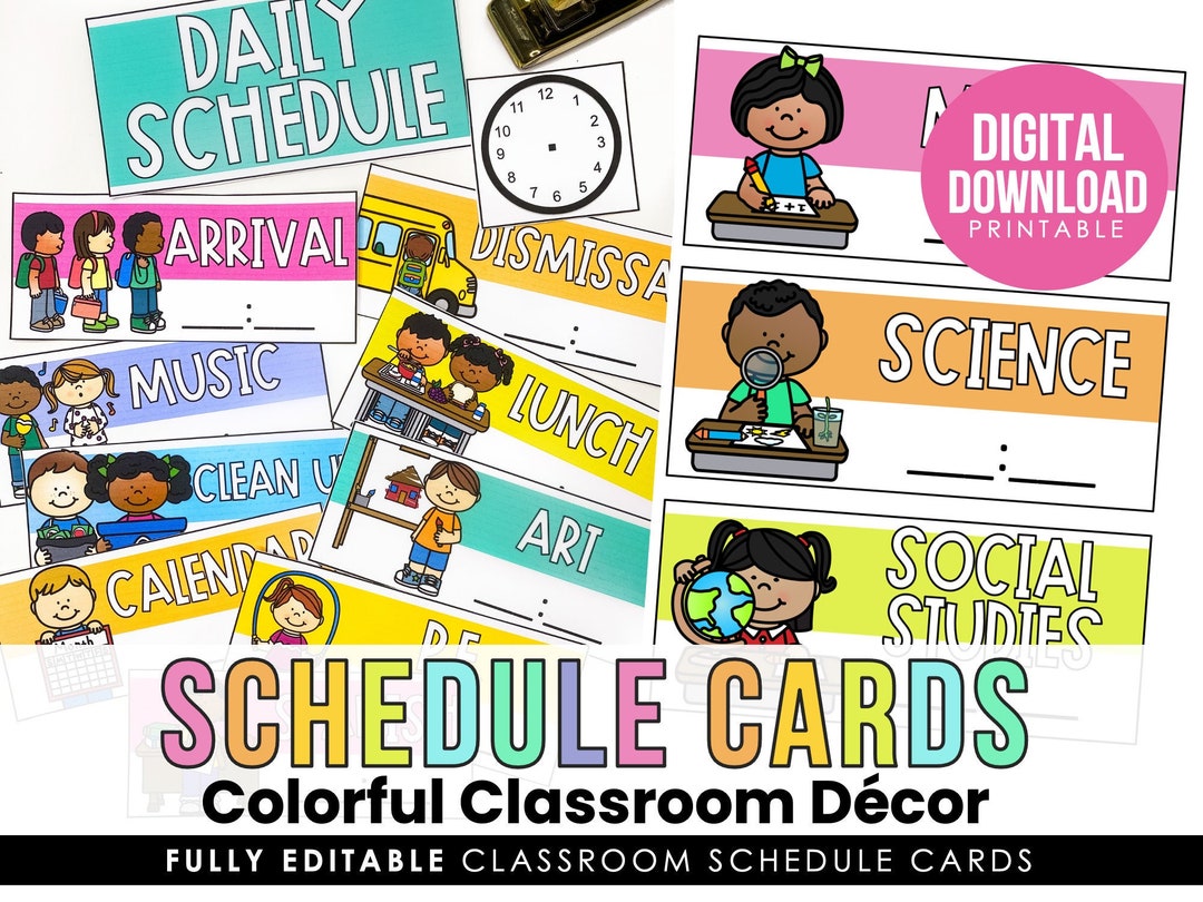 Colorful Classroom Schedule Cards: Editable Daily Display (digital ...