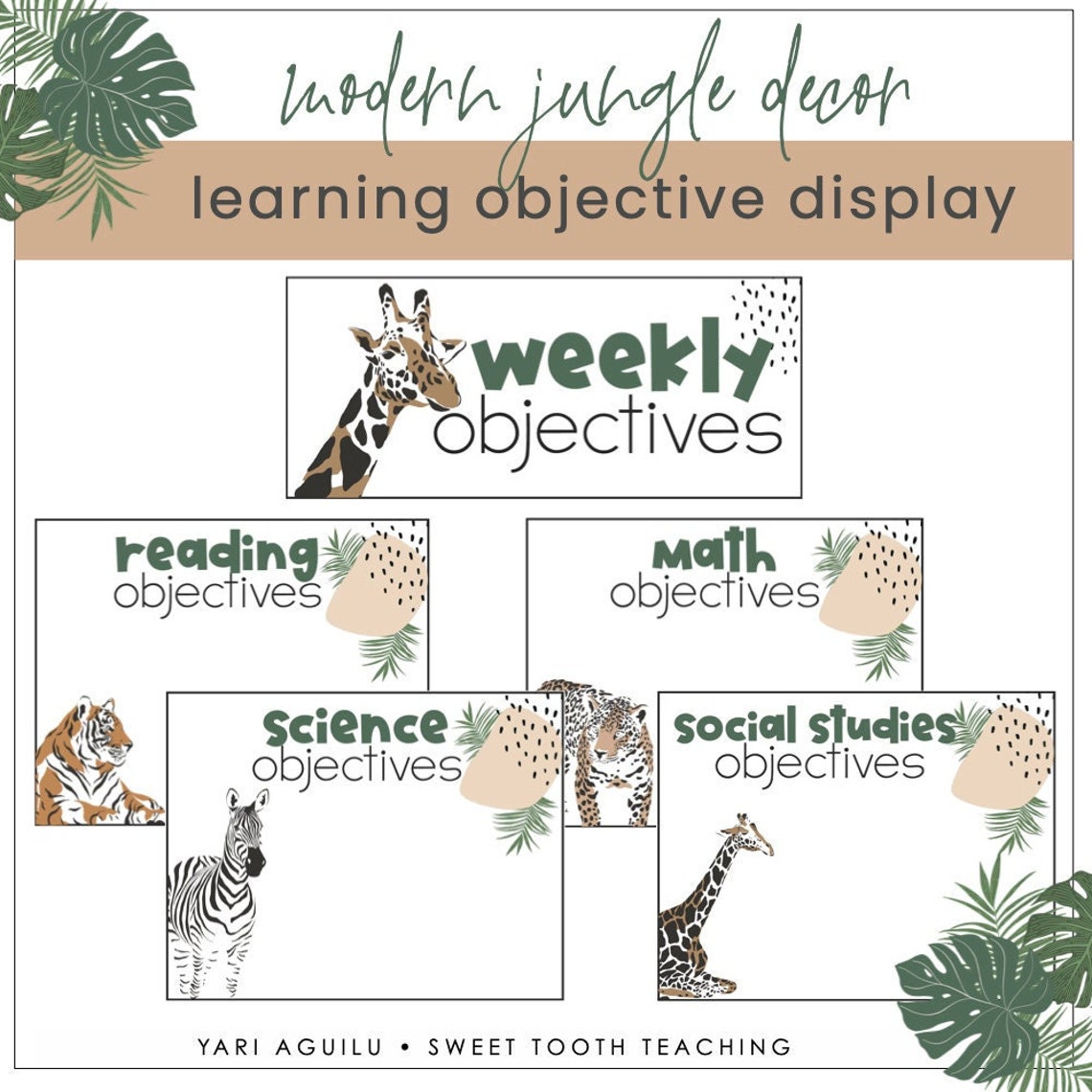 Printable Jungle Theme Classroom Decor Learning Objectives | Etsy
