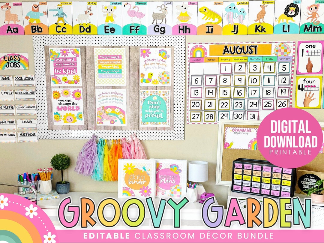 Groovy Garden Classroom Decor Bundle | Retro Colorful Decor - Etsy