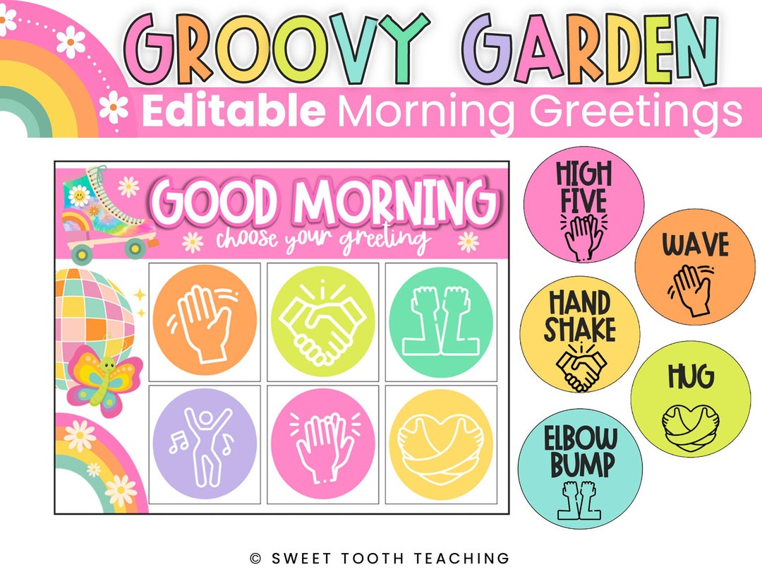 Morning Greetings | Groovy Garden Retro Decor | Editable | DIGITAL ...
