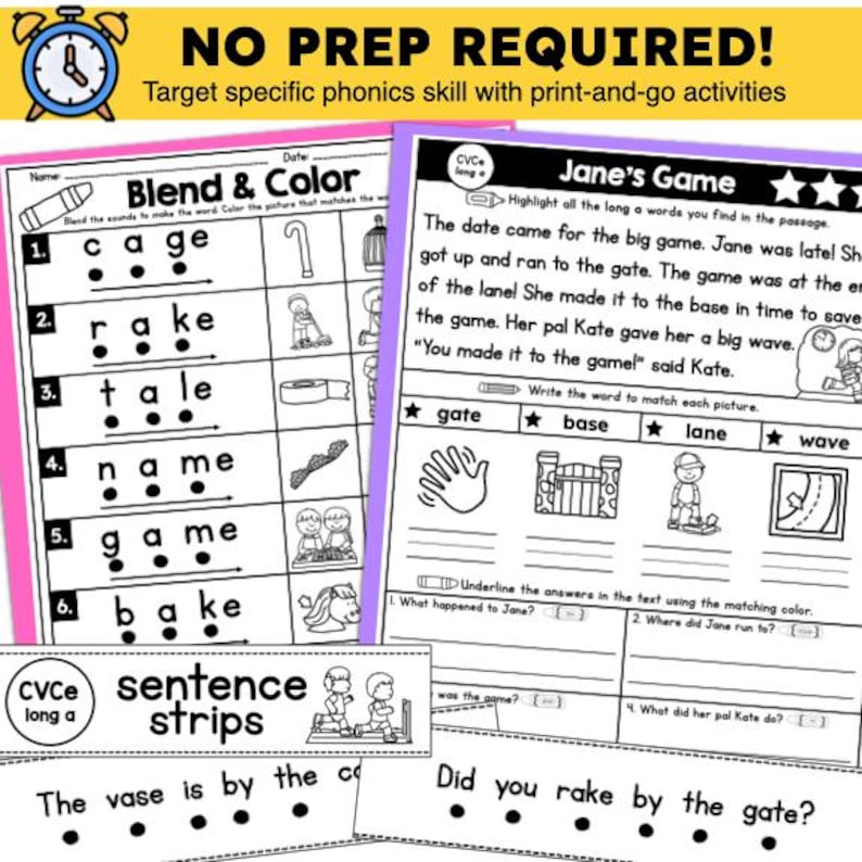 CVC and CVCE Phonics Decoding Worksheets- Long & Short Vowel Passages ...