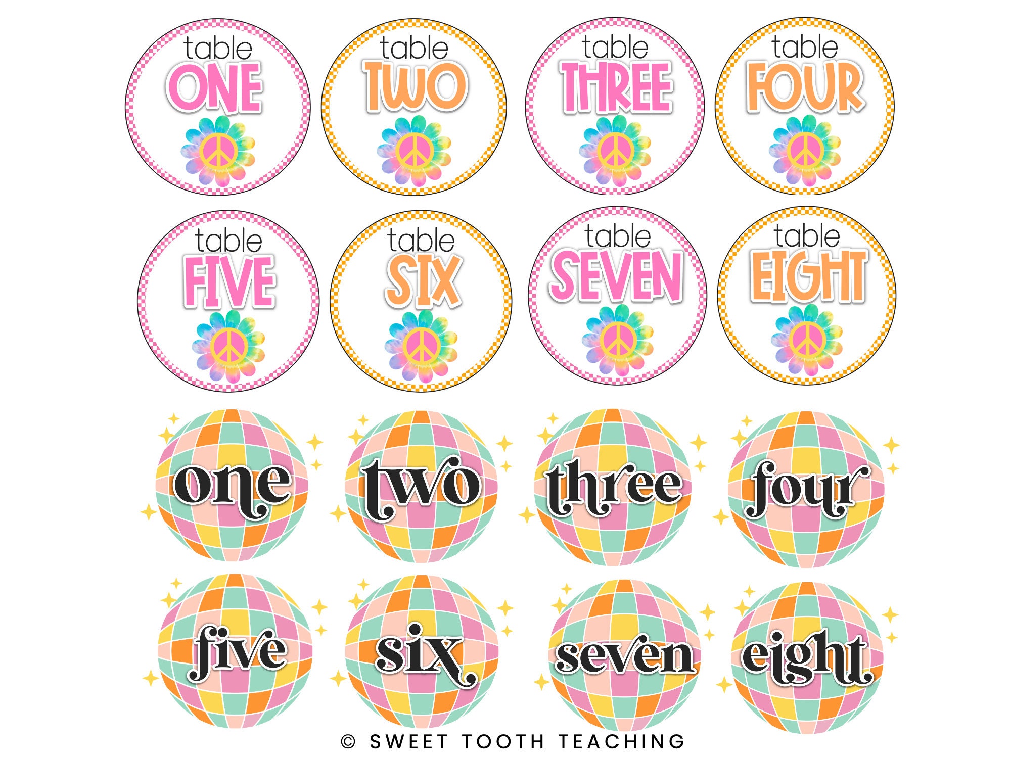 Table Numbers & Desk Name Tags Groovy Garden Retro Decor - Etsy