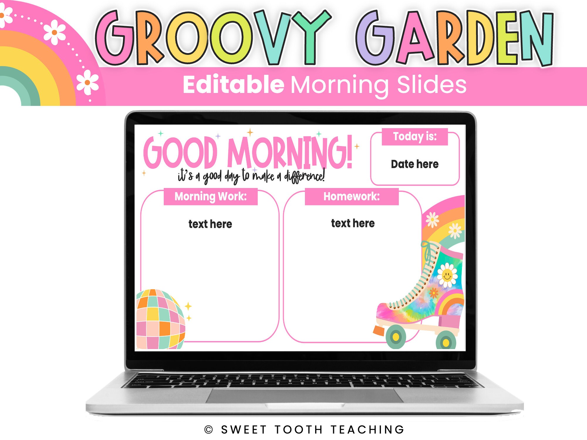 Morning Slides Template Groovy Garden Retro Decor Editable DIGITAL ...