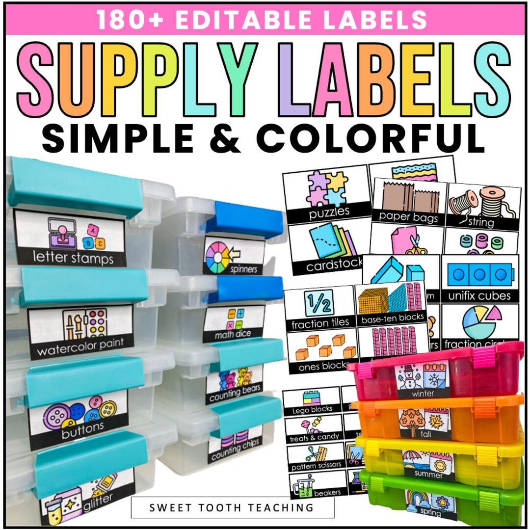 Colorful Classroom Supply Labels With Pictures | EDITABLE Classroom ...
