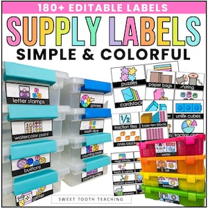 Colorful Classroom Supply Labels With Pictures | EDITABLE Classroom ...