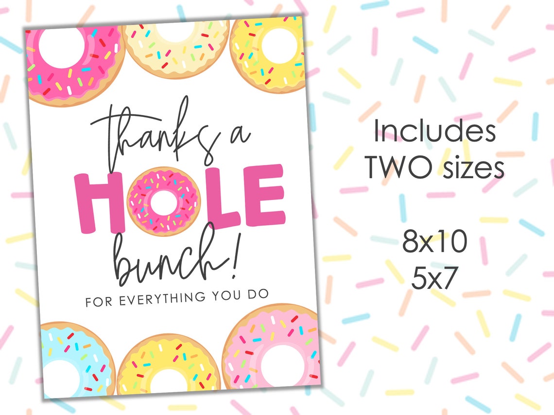 Donut Thank You Sign Thanks a Hole Bunch Sign Teacher - Etsy