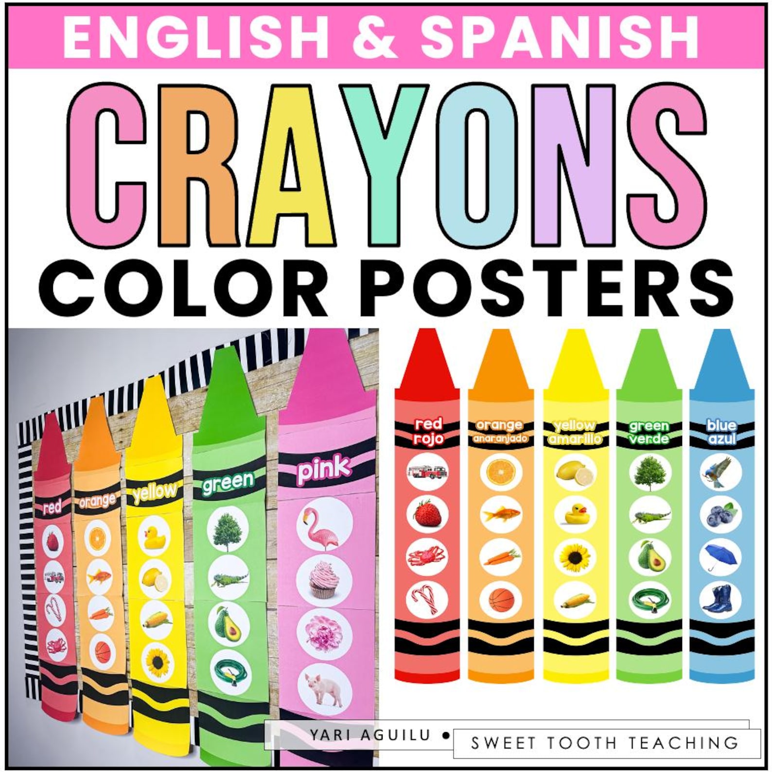Crayon Color Posters: English & Spanish Classroom Decor (digital ...