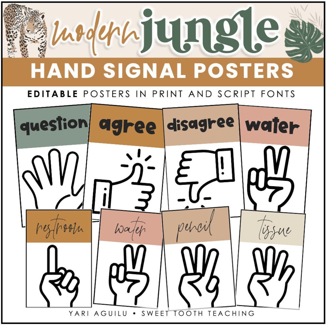 Classroom Hand Signals Posters | Printable Classroom Decor | Jungle ...