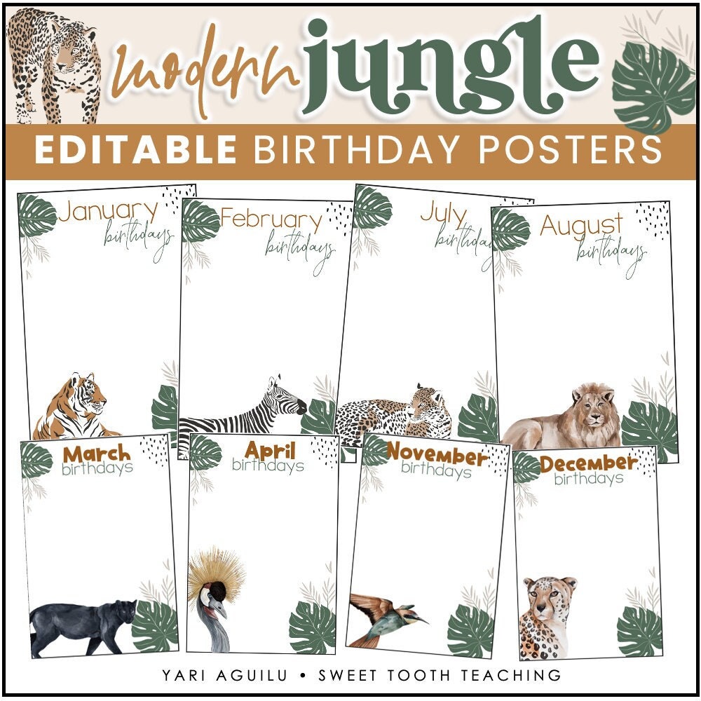 Student Birthdays Display Posters | Printable Classroom Decor | Jungle ...