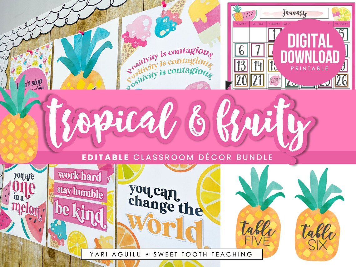 Colorful Classroom Decor Tropical & Fruity Classroom Theme - Etsy