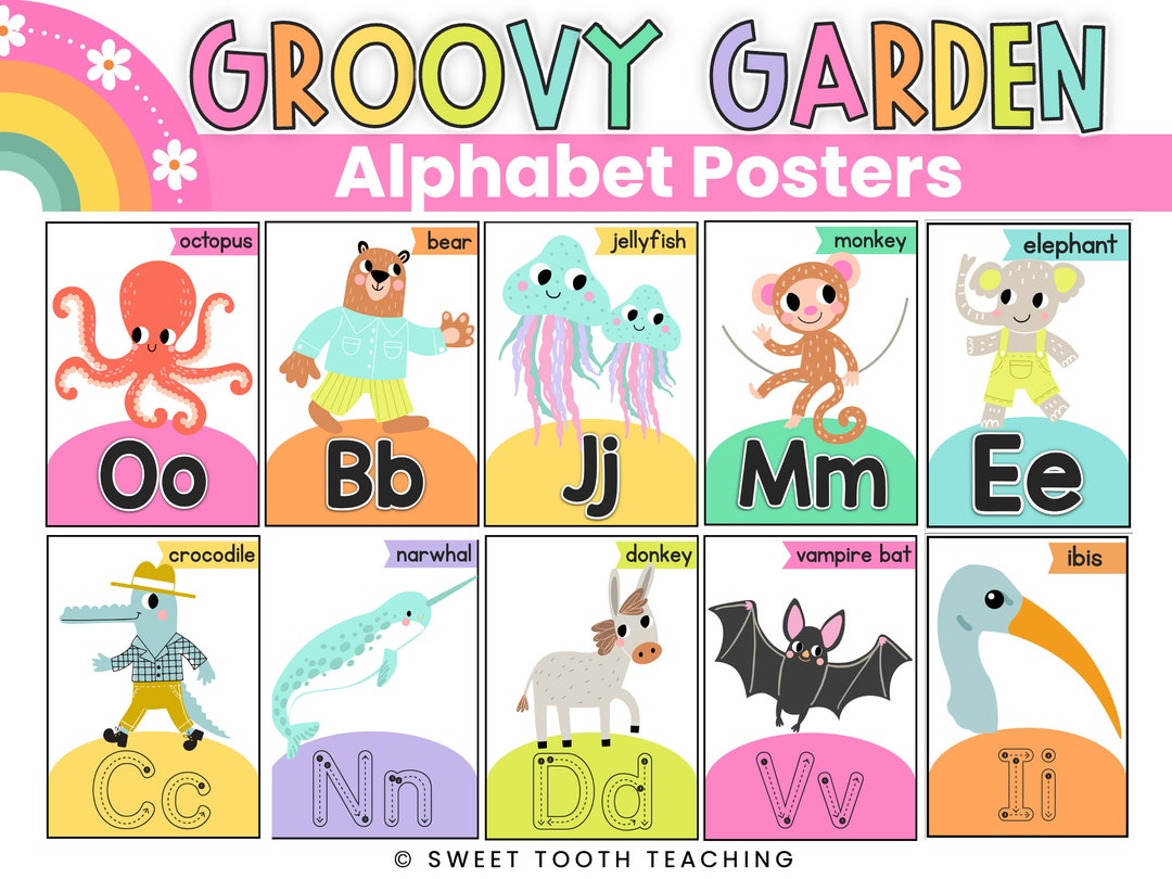 Colorful Primary Alphabet Posters | Traceable Letters | Groovy Garden ...